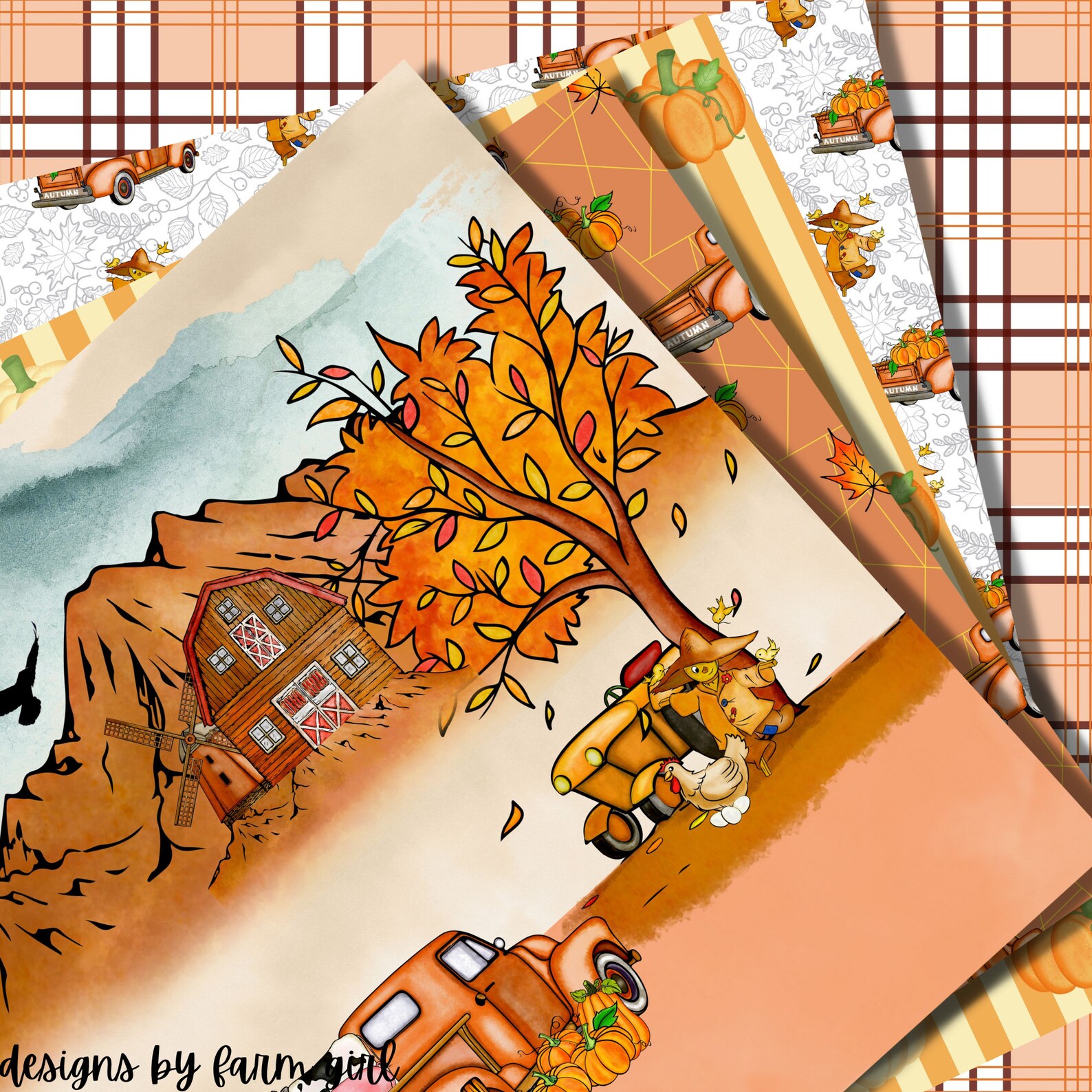 Pumpkin Truck Digital Paper Pack Autumn Digital Papers - Etsy