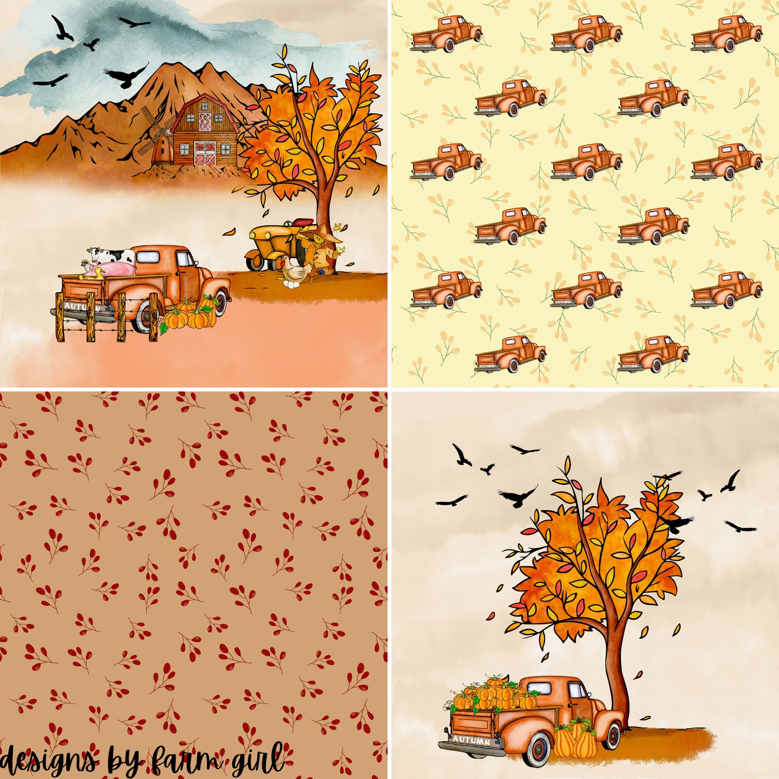 Pumpkin Truck Digital Paper Pack Autumn Digital Papers - Etsy