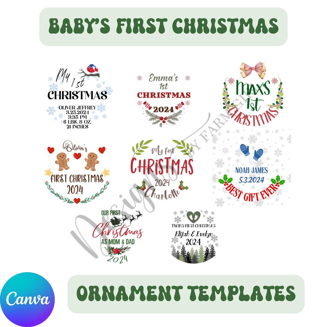 Digital Christmas Ornament Template, Baby's First Christmas Template ...