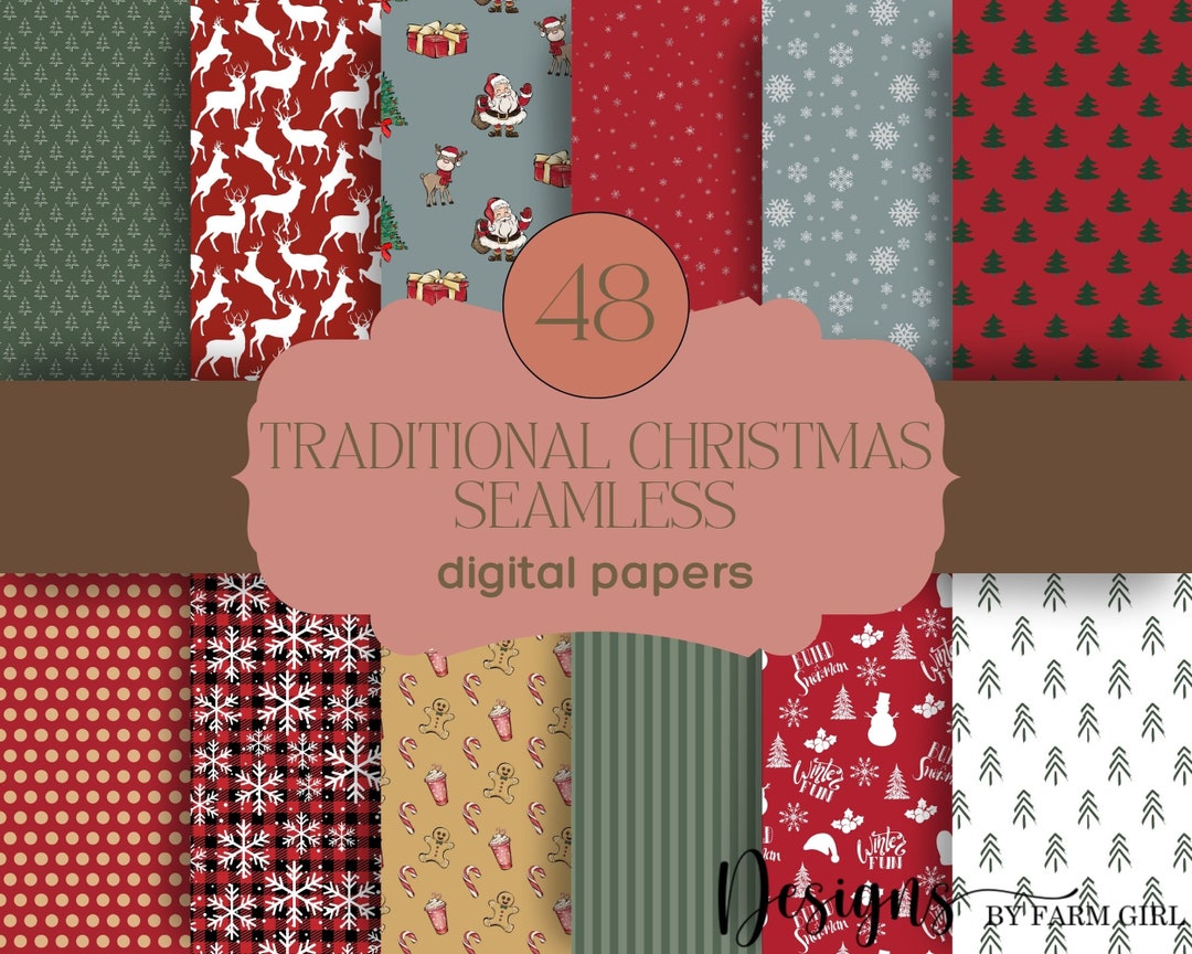 Printable Traditional Christmas Digital Papers, Backing Pages, Xmas ...