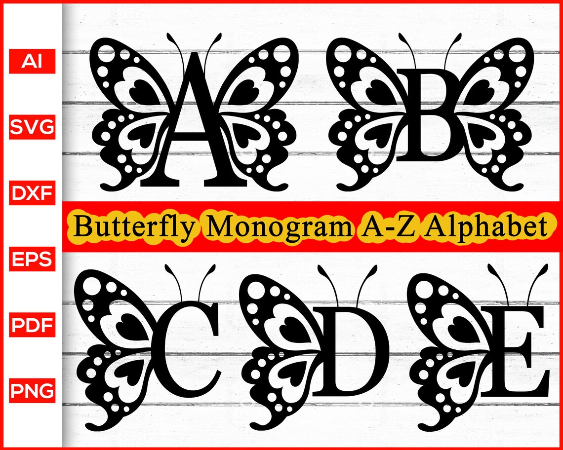 Butterfly Monogram Alphabet SVG Butterfly svg A-Z Alphabet | Etsy
