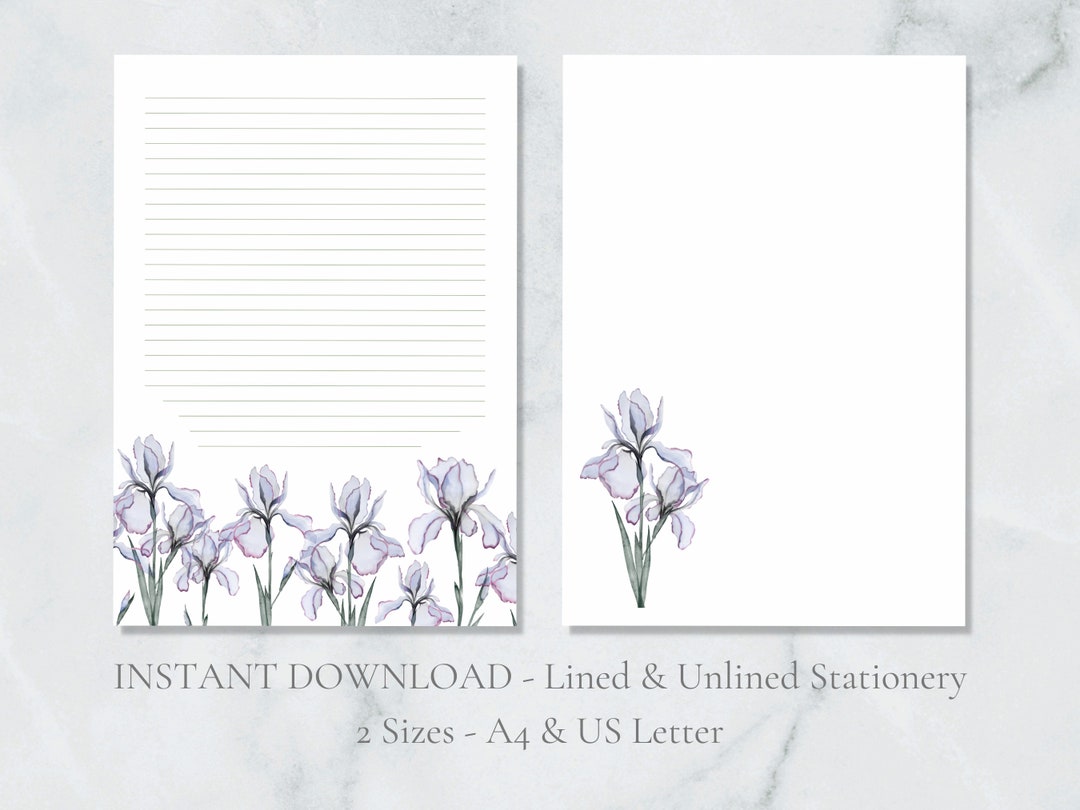 Iris Printable Stationery Watercolor Floral Spring Flowers Stationary ...