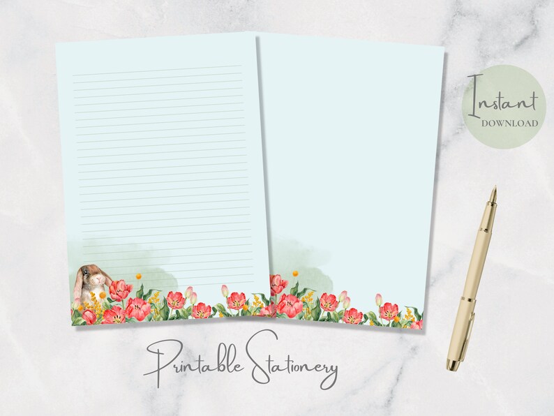 Easter Bunny Printable Stationery Spring Tulips Stationary Nature ...