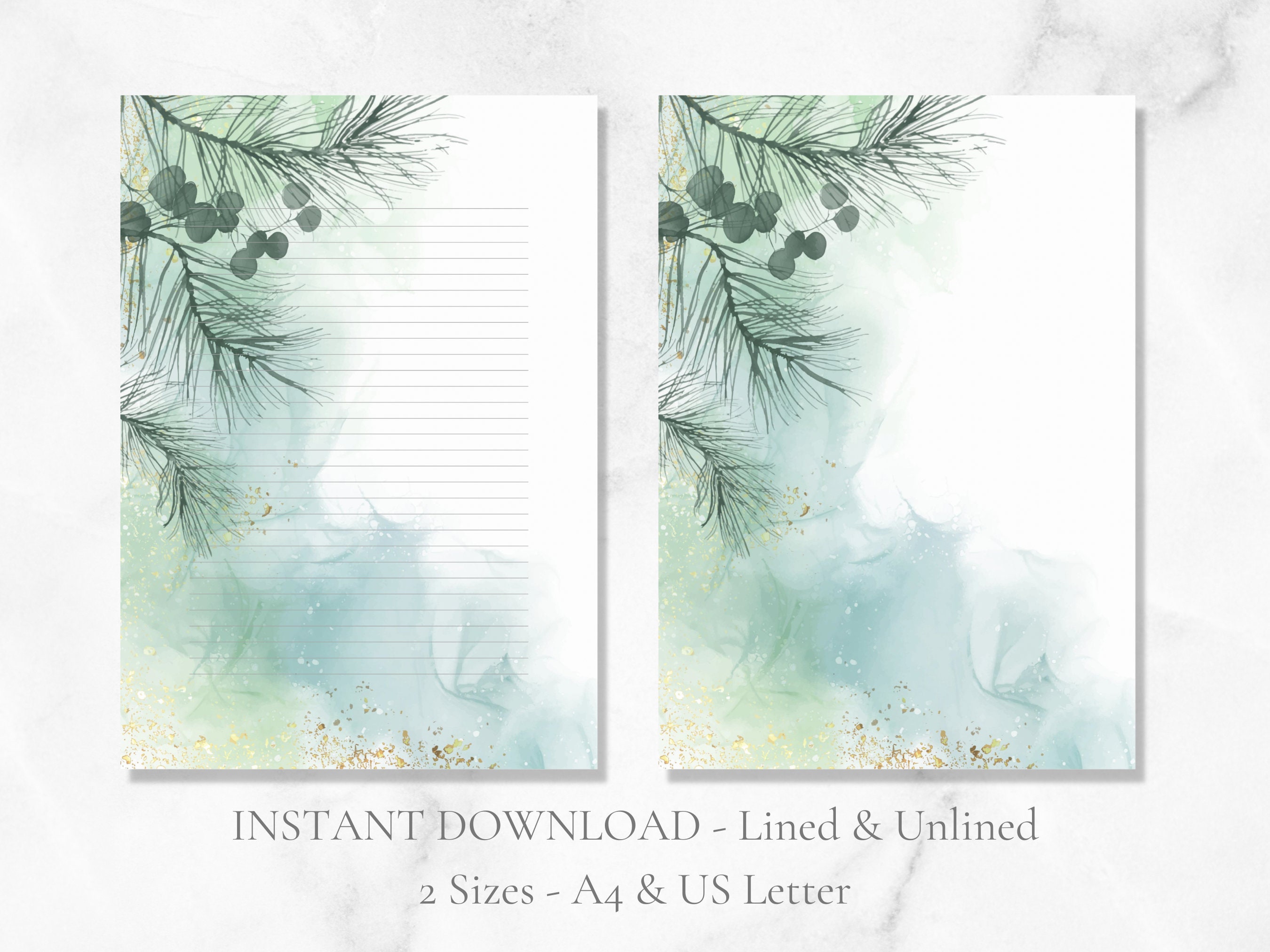 Watercolor Leaf Printable Stationery Leaves Stationary Botanical ...