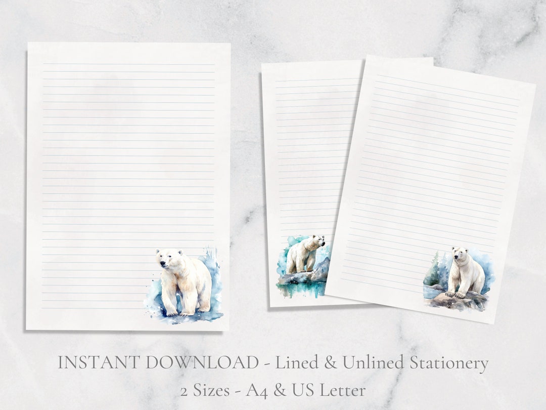 Polar Bear Printable Stationery Festive Stationary Paper Winter Animal ...