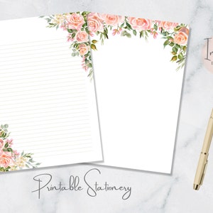 Pink Roses Printable Stationery Flower Printable Stationary Paper ...