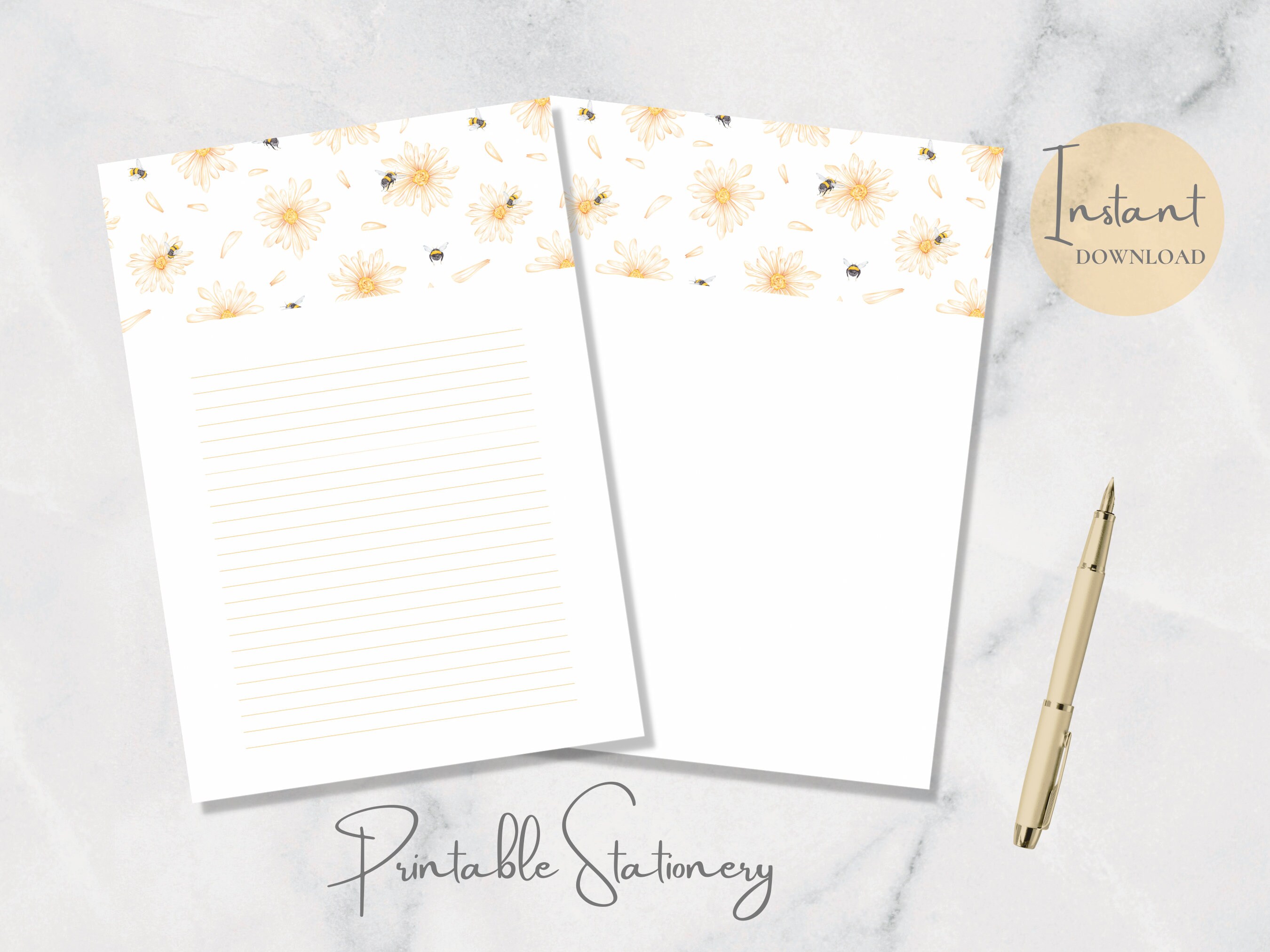Bee Printable Stationery Floral Stationary Nature Writing - Etsy