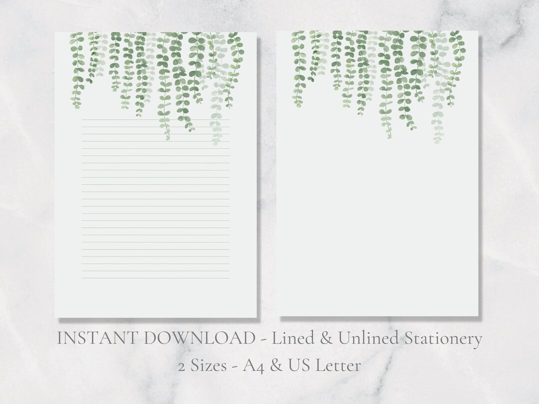 Eucalyptus Printable Stationery Watercolor Stationary Botanical Writing ...