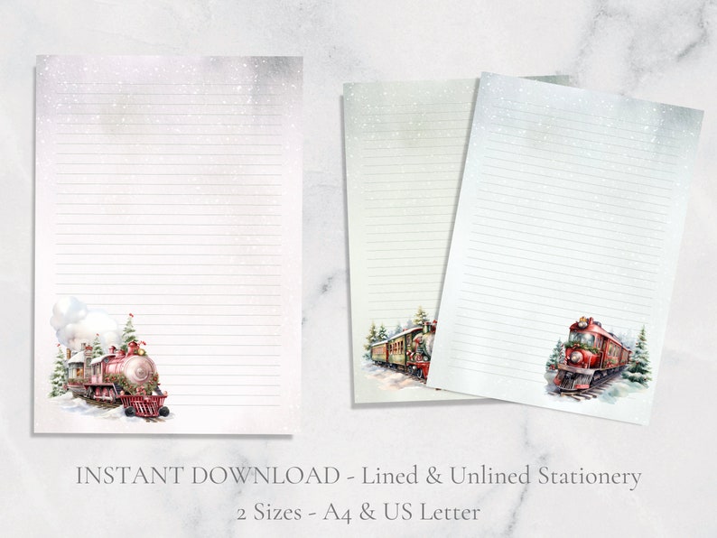 Winter Trains Printable Stationery Snow Printable Holiday Letter ...