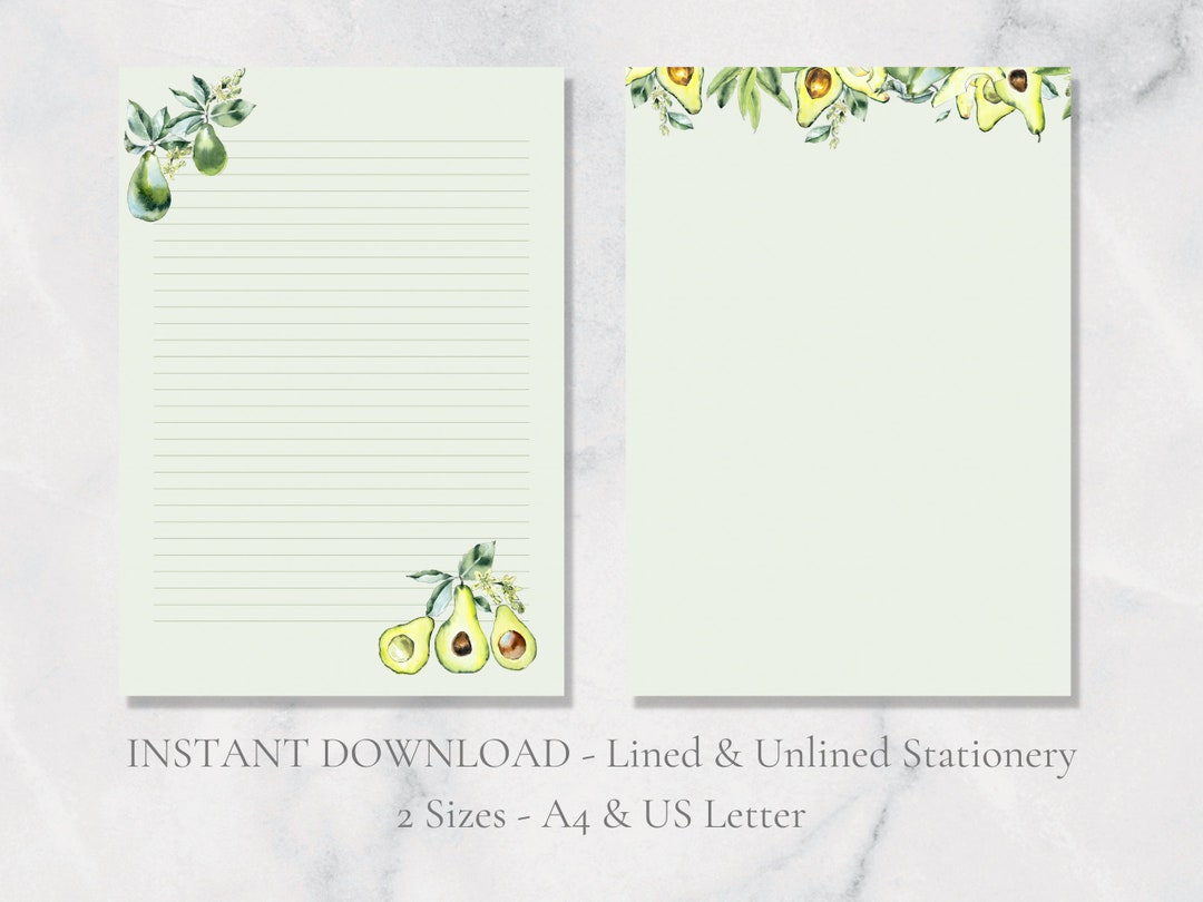 Avocado Printable Stationery Paper Fruit Writing Paper Vegetable Letter ...