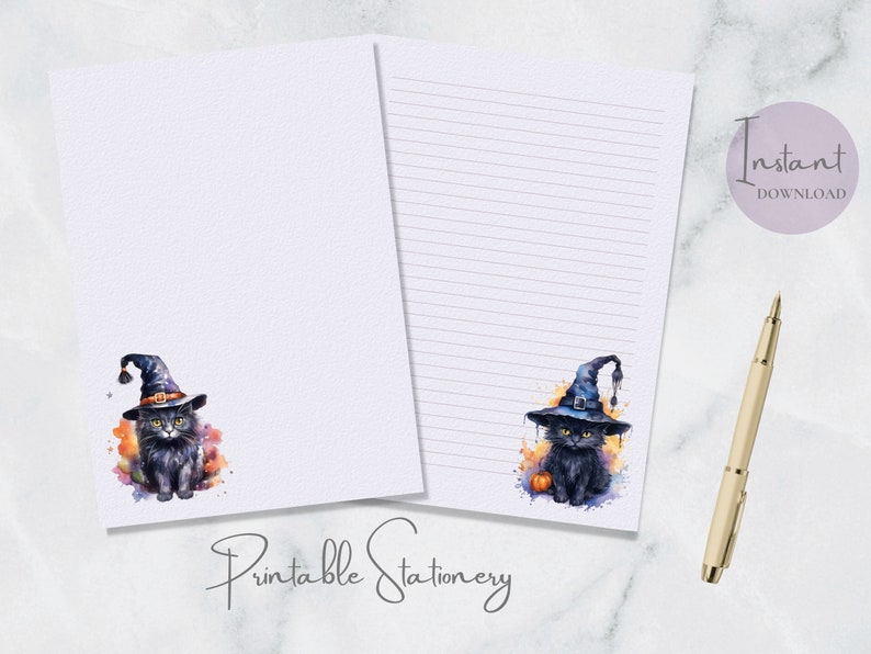 Witches Cat Printable Stationery Stationary Halloween Writing Paper ...