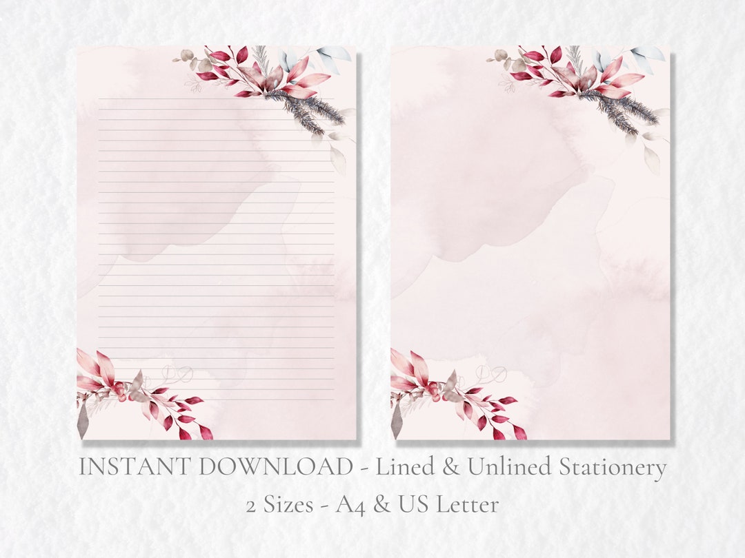 Red Winter Leaf Printable Stationery Festive Stationary Floral Letter ...