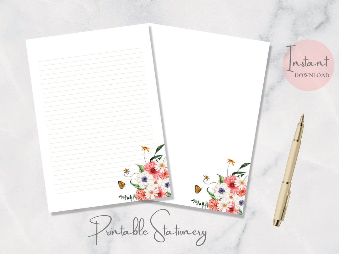 Vintage Bouquet Butterfly Printable Stationery Floral Stationary ...