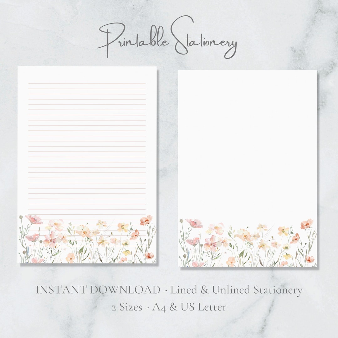 Delicate Flower Garden Printable Stationery Floral Watercolor Botanical ...