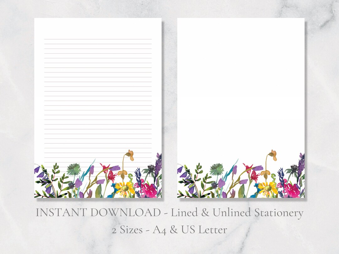 Wild Flowers Printable Stationery Floral Stationary Botanical Writing ...