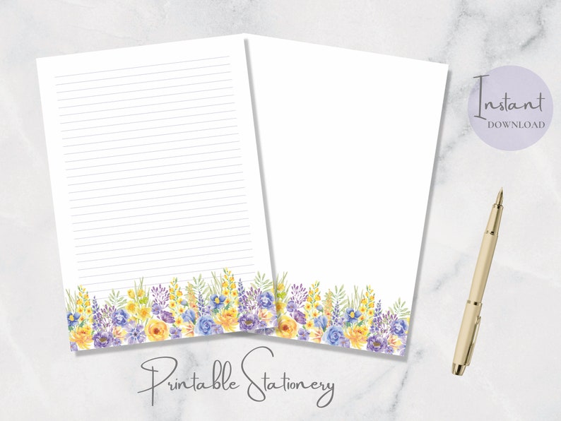 Summer Flowers Printable Stationery Floral Stationary Nature - Etsy