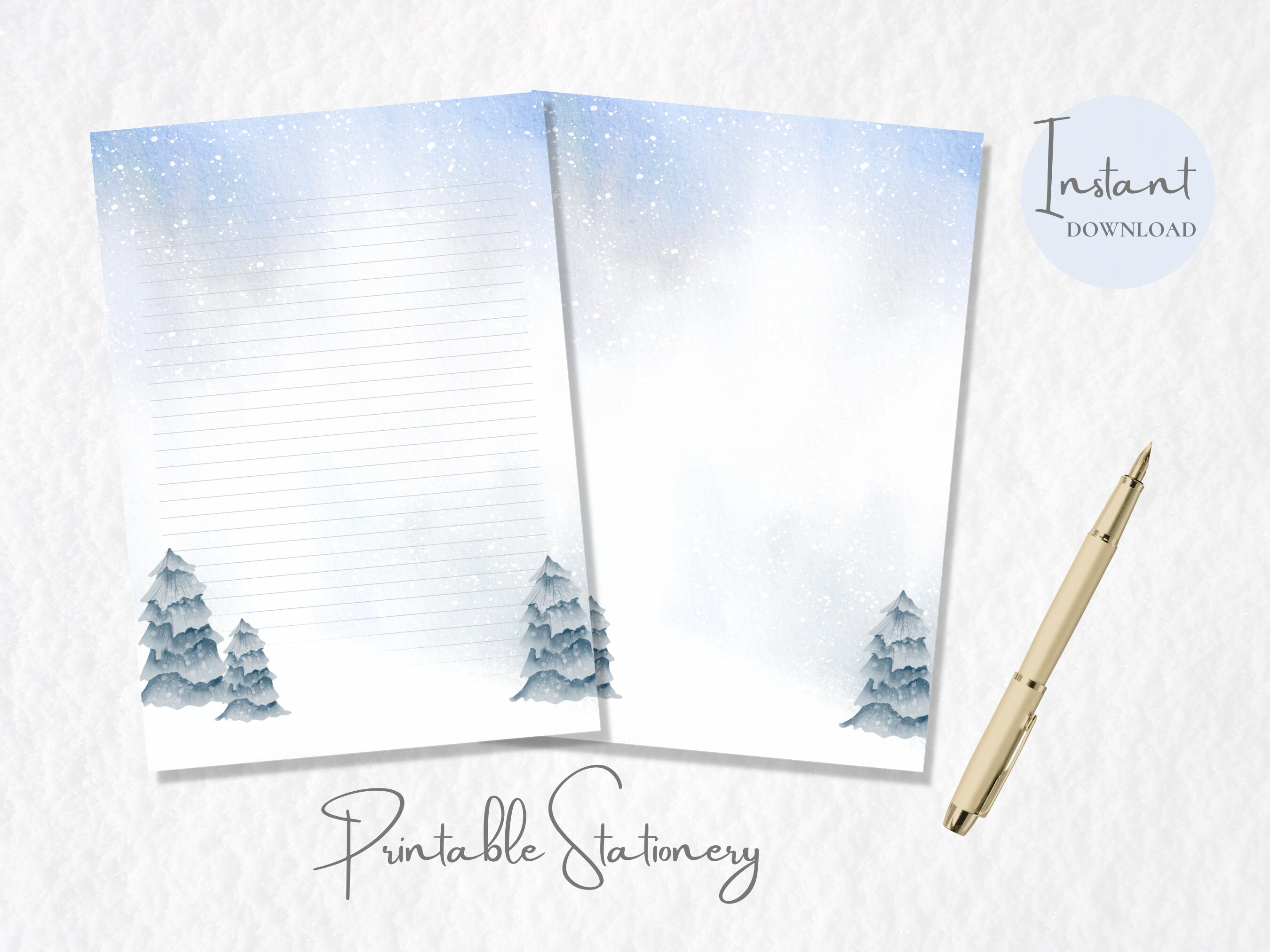 Fir Trees in the Snow Printable Stationery Festive Stationary Winter ...