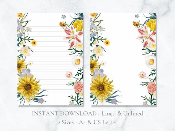 Floral Bouquet Printable Stationery Floral Stationary | Etsy