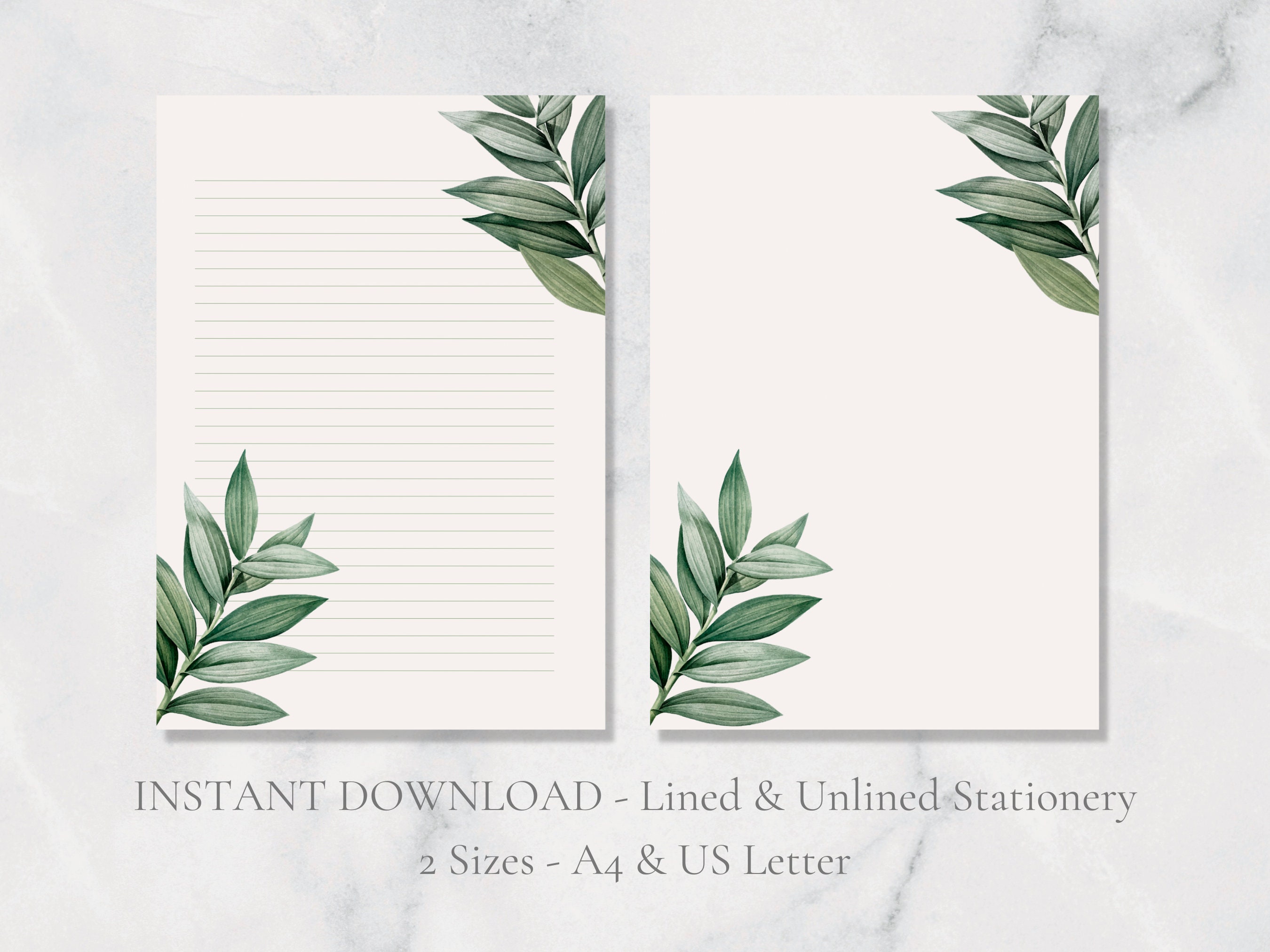 Green Leaf Printable Stationery Green Leaves Stationary Botanical ...