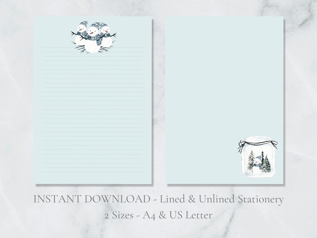 Cute Snowmen Printable Stationery Snowman Holiday Letter Writing Paper ...