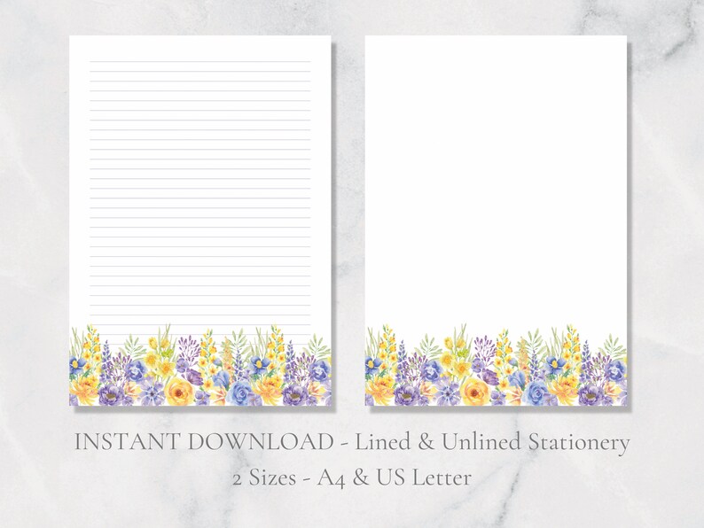 Summer Flowers Printable Stationery Floral Stationary Nature - Etsy