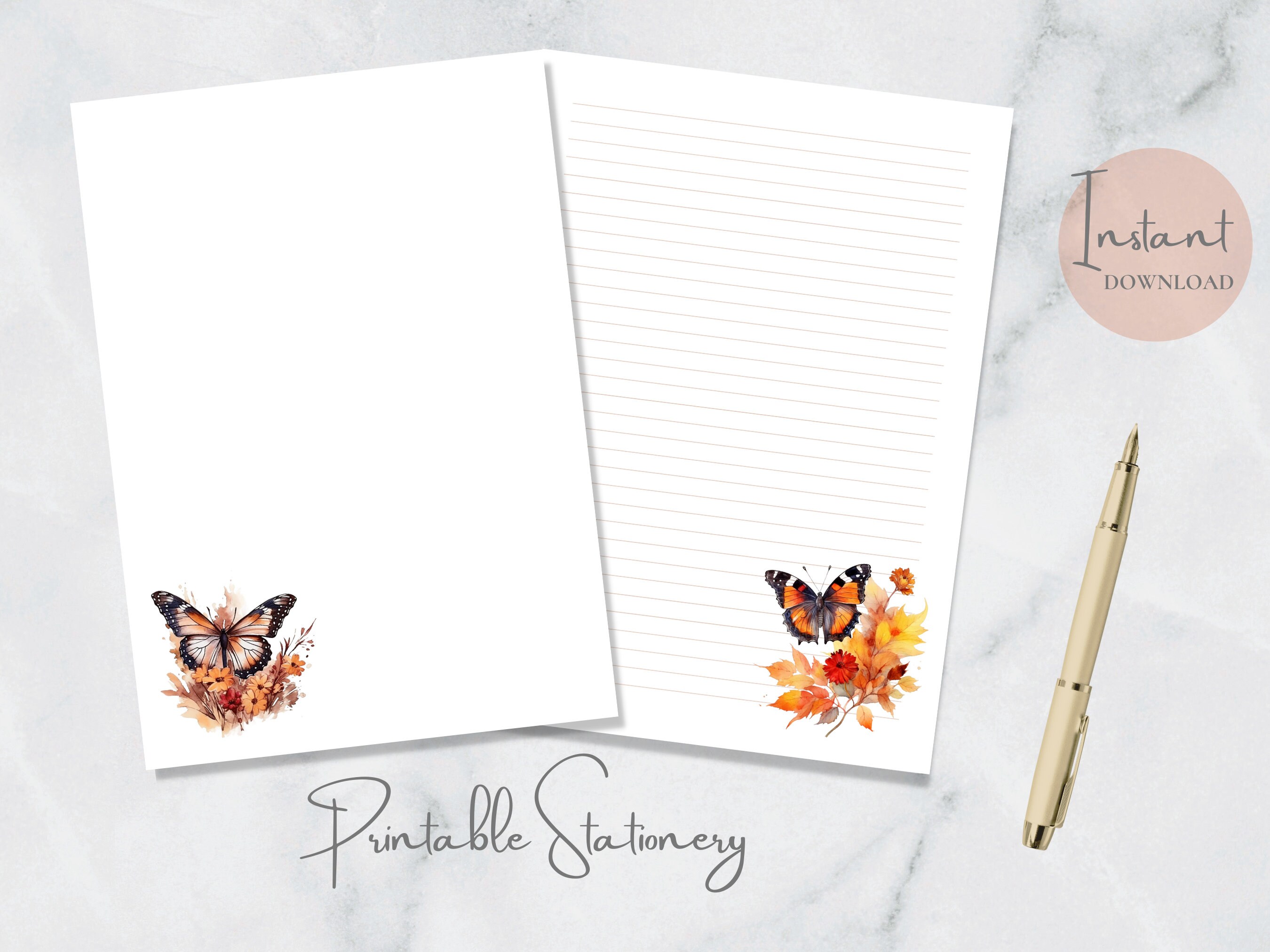 Fall Butterflies Printable Stationery Insect Stationary Autumn Nature ...