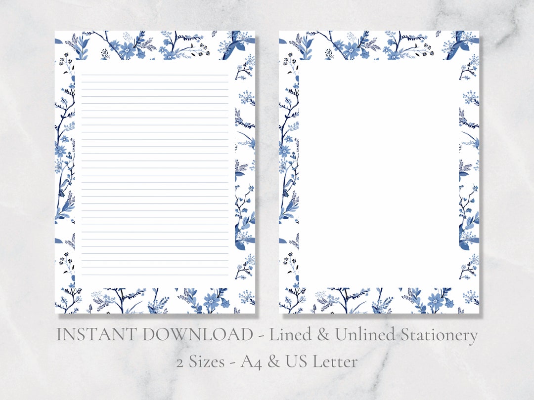 Ditsy Blue Flower Printable Stationery Floral Stationary Botanical ...