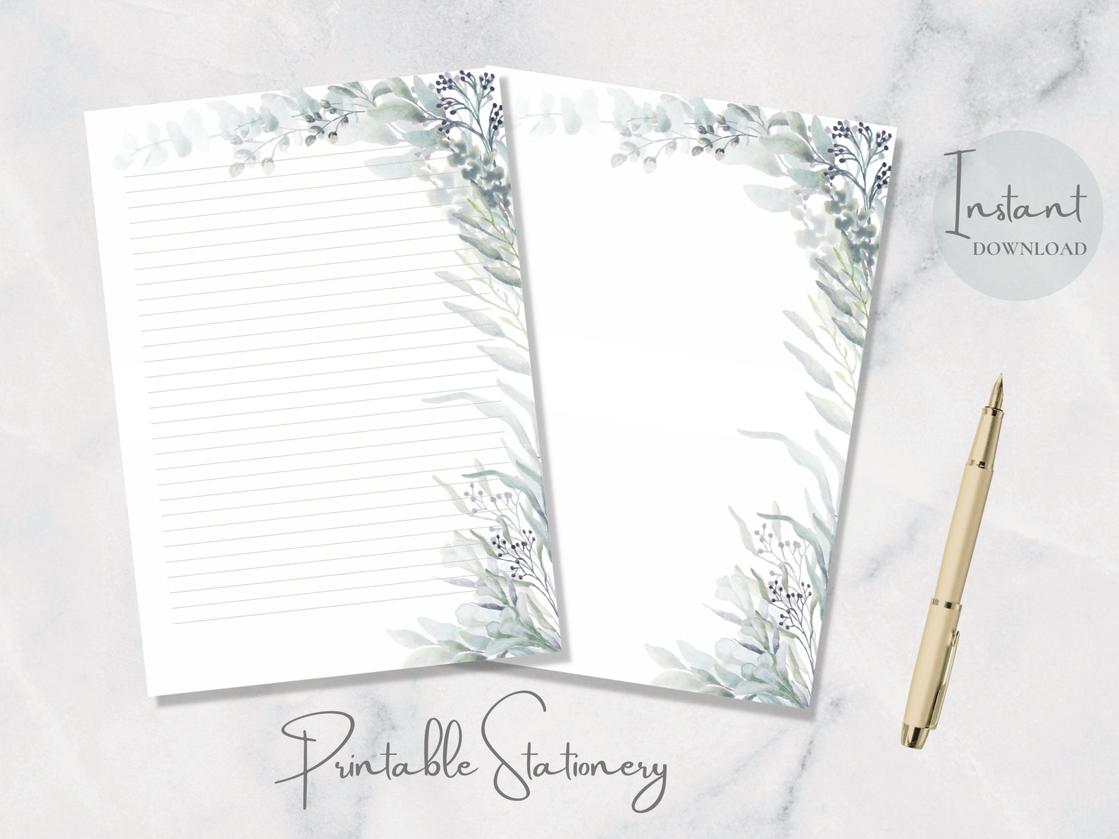 Eucalyptus Border Printable Stationery Watercolor Stationary Botanical ...