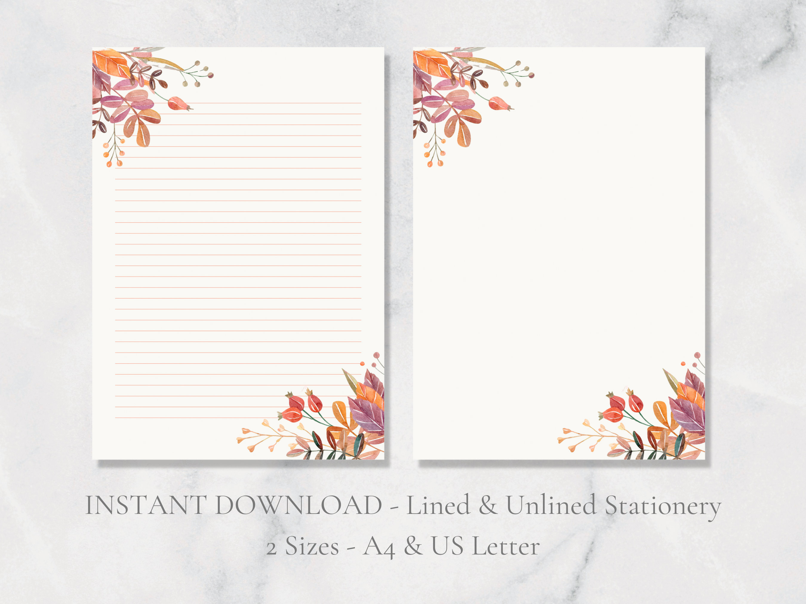 Autumn Leaf Corners Printable Stationery Fall Leaves Letter Paper A4 ...