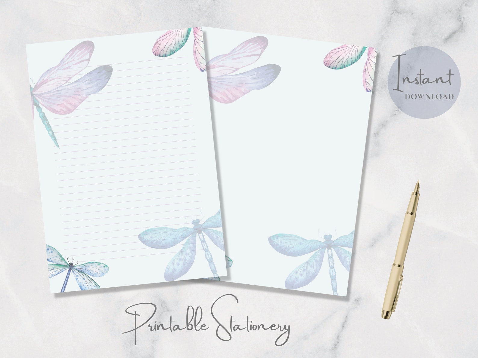 Dragonfly Printable Stationery Blue Lilac Stationary Nature - Etsy