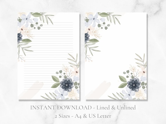Floral Watercolor Printable Stationery Flower Leaf Stationary - Etsy