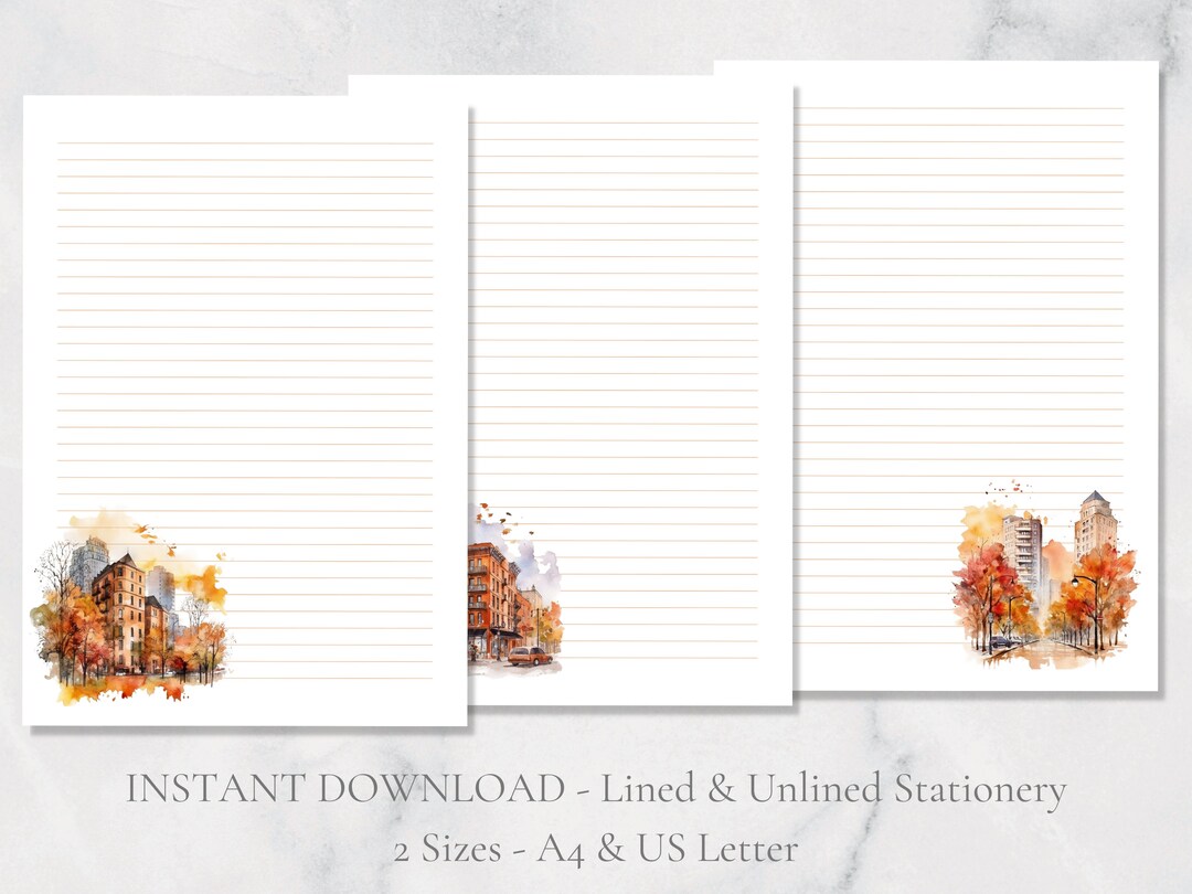 Fall City Printable Stationery Fall Printable Stationary Paper Autumn ...