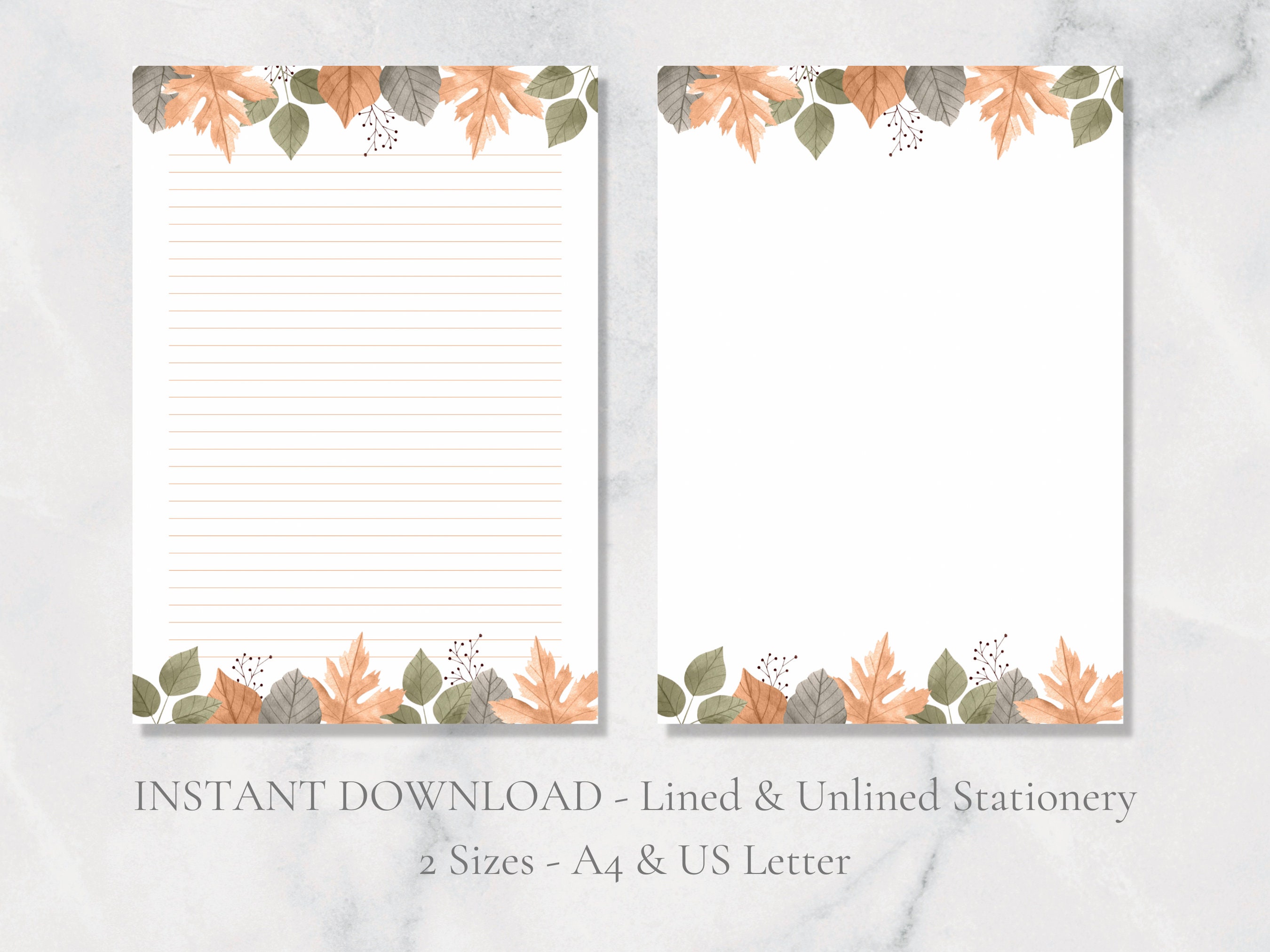 Autumn Fall Printable Stationery Header Footer Paper Fall Leaves ...