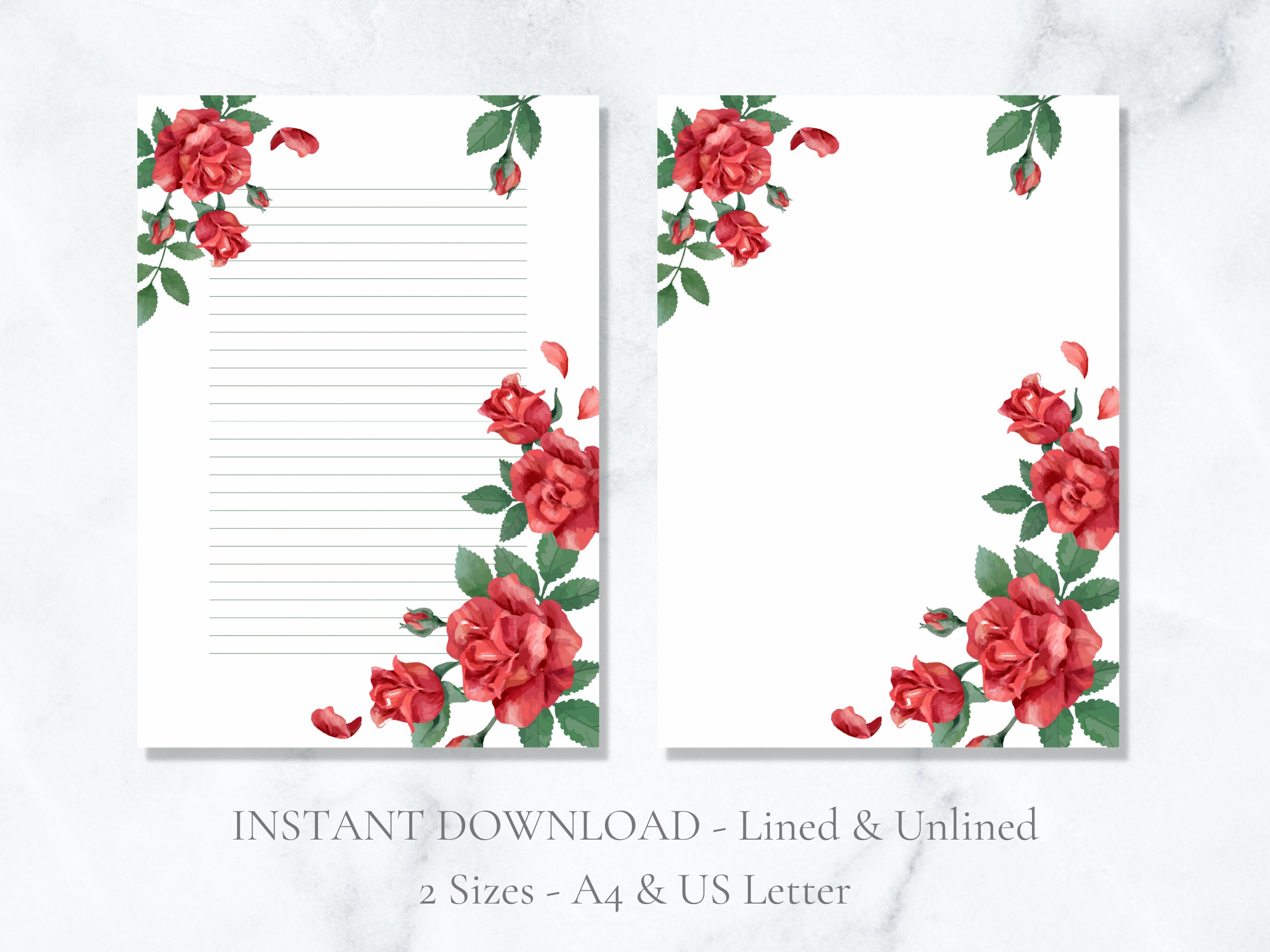 Paper Visual Arts Red Rose Printable Stationery Valentines Stationary ...