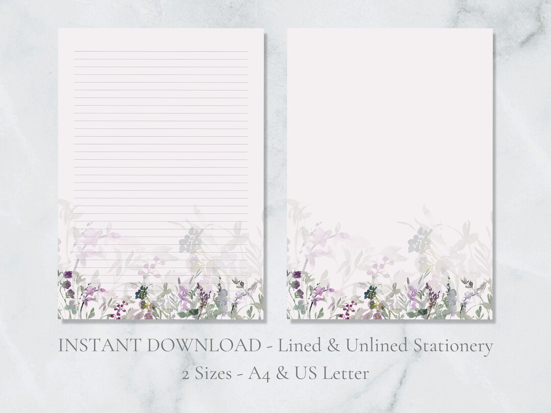 Meadow Printable Stationery Purple Flowers Stationary Nature Writing ...