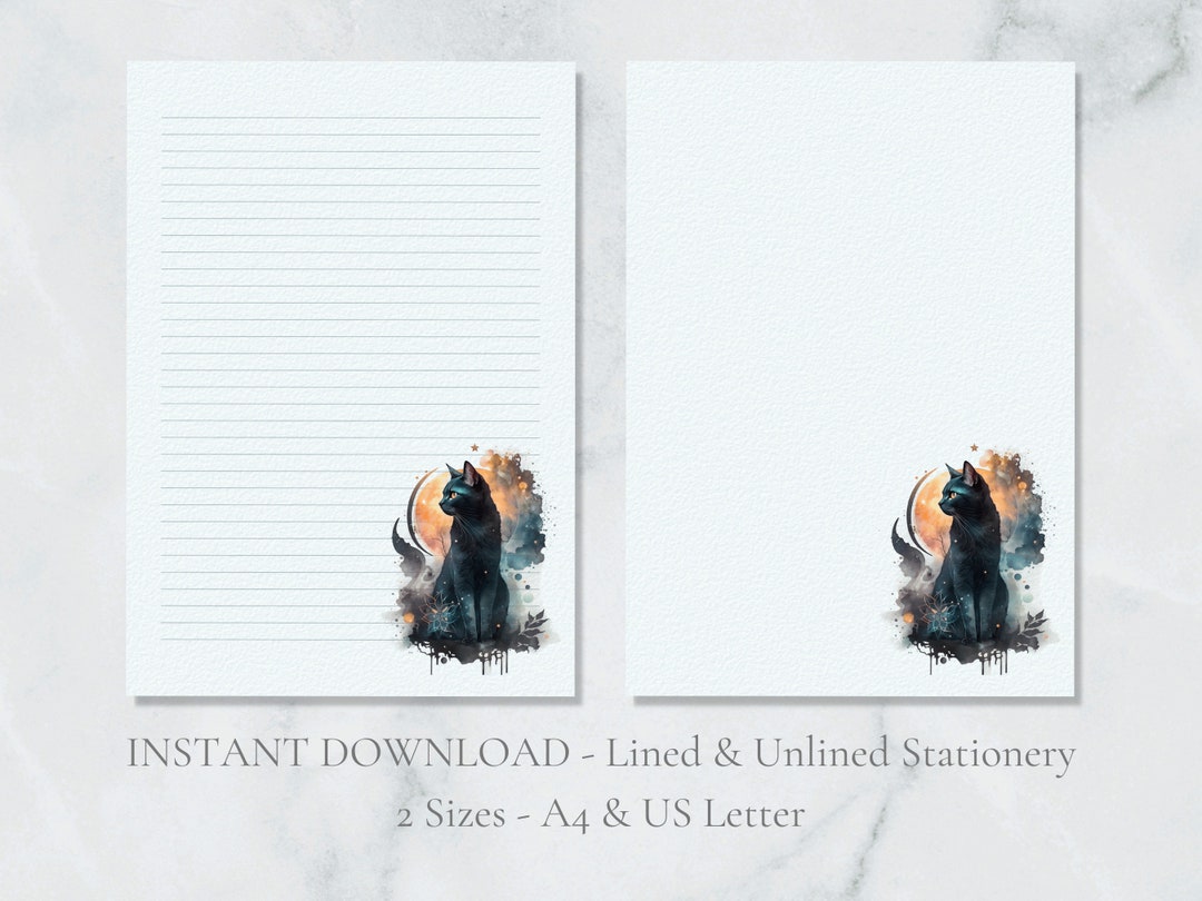 Black Cat Printable Stationery Stationary Halloween Writing Paper ...