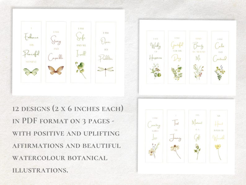 Botanical Affirmation Printable Bookmark Set Flower Positive Quote ...