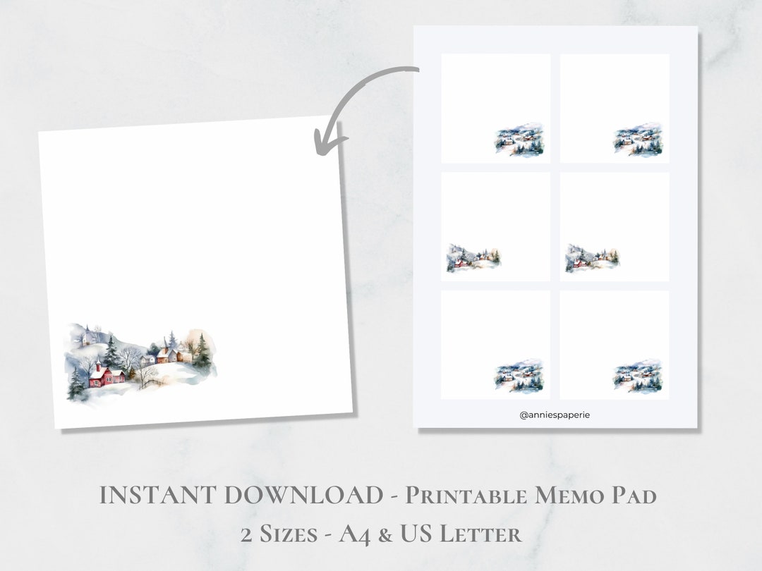 Winter Scene Printable Memo Pad Festive Village Holiday Note Paper ...