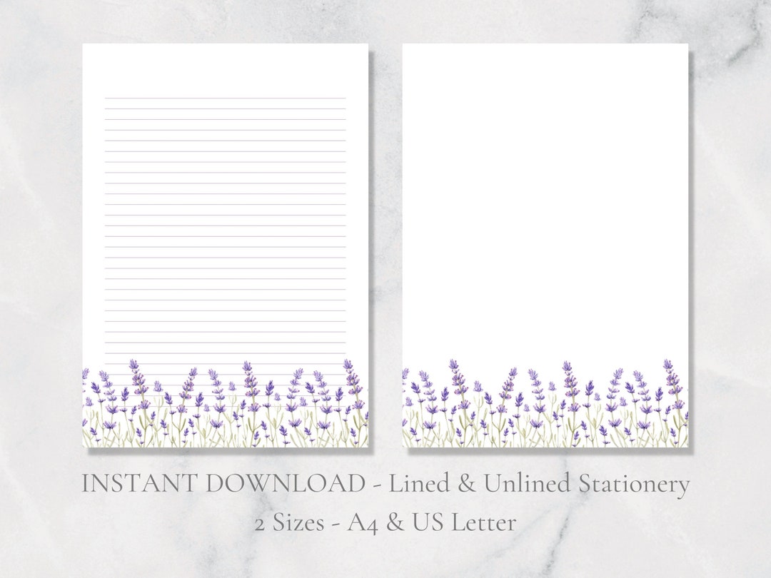 Lavender Printable Stationery Purple Flower Stationary Botanical ...