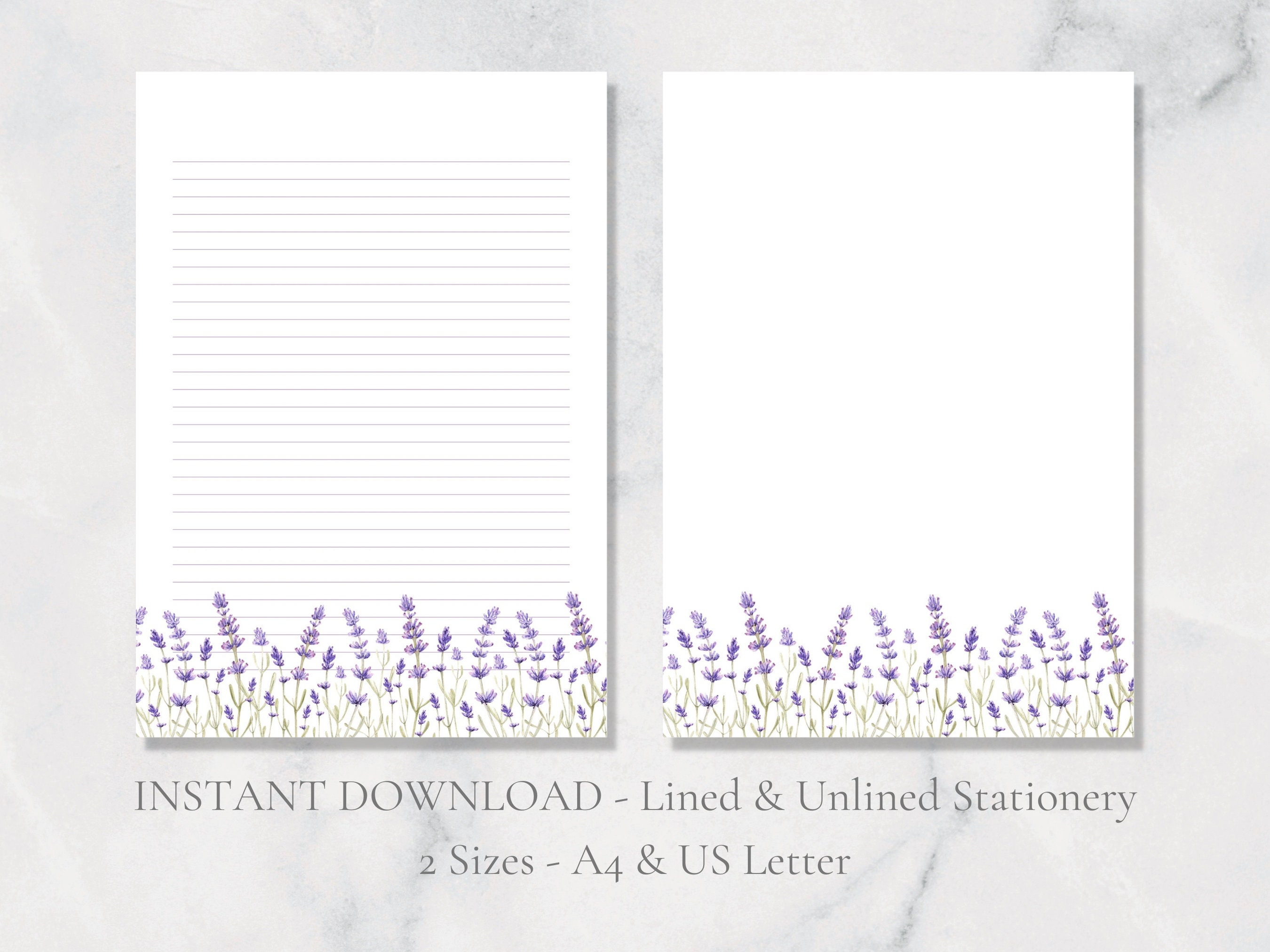 Lavender Printable Stationery Purple Flower Stationary - Etsy