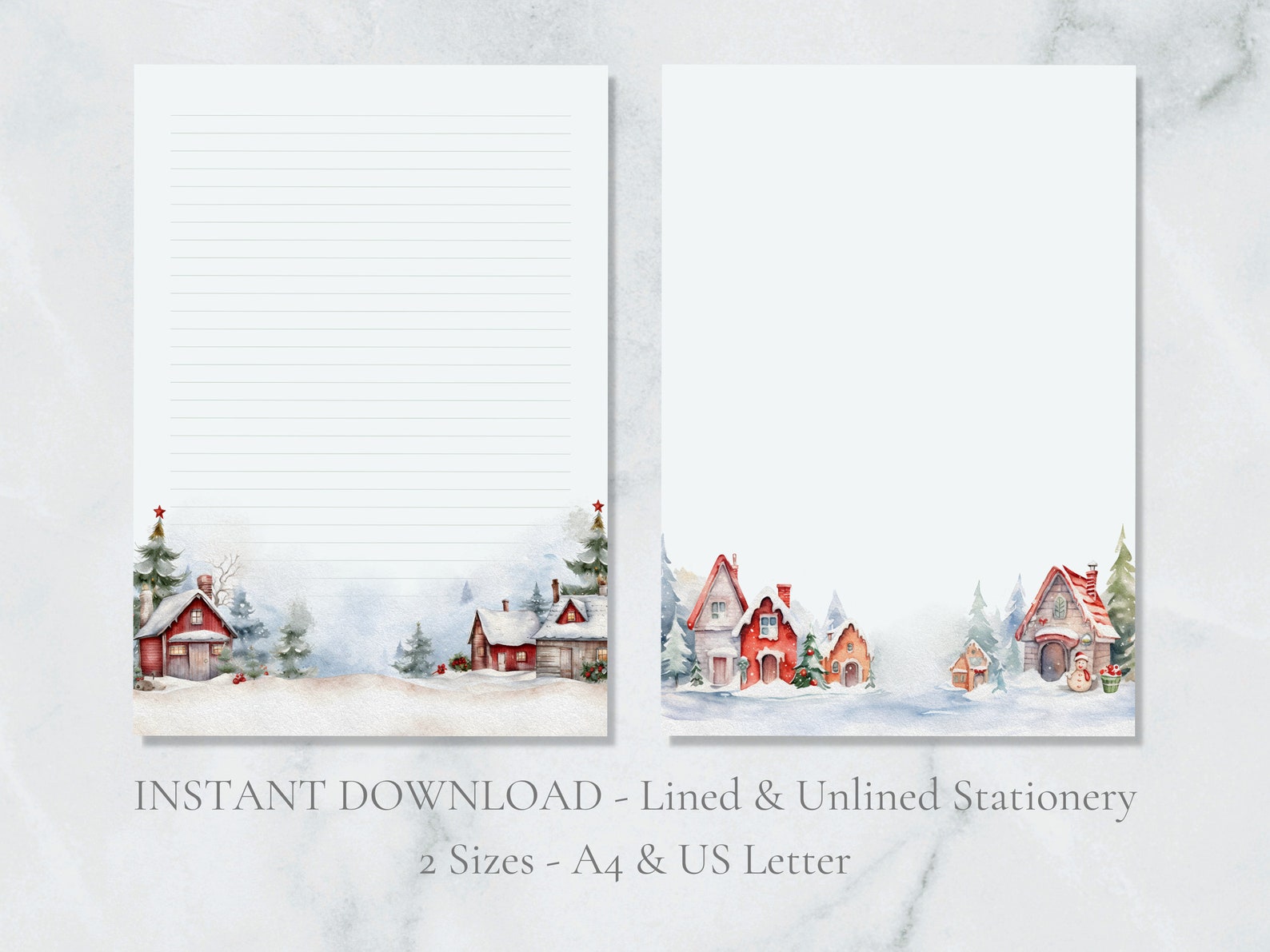 Christmas Village Printable Stationery Festive Stationary Holiday ...