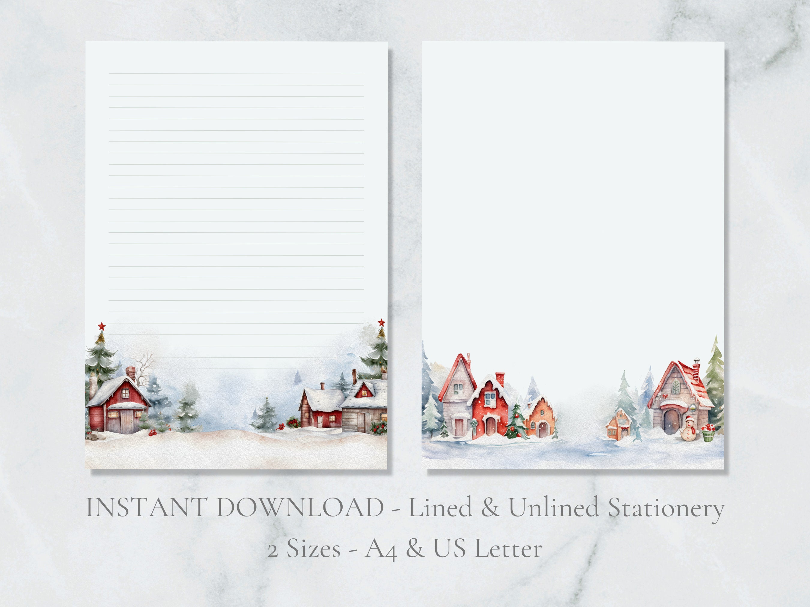 Christmas Village Printable Stationery Festive Stationary Holiday ...