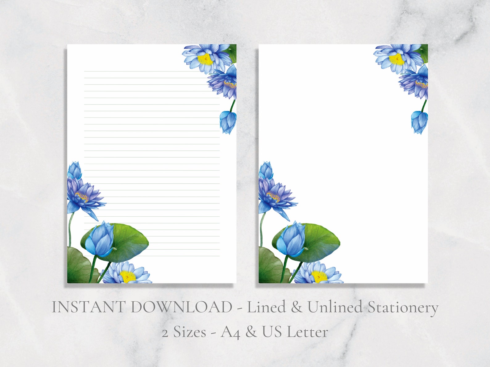Lotus Printable Stationery Floral Stationary Lily Writing Paper ...