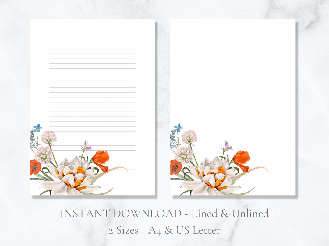 Bouquet Flower Printable Stationery Floral Stationary Meadow Writing ...