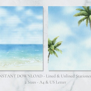 Tropical Island Printable Stationery Beach Stationary Summer Writing ...