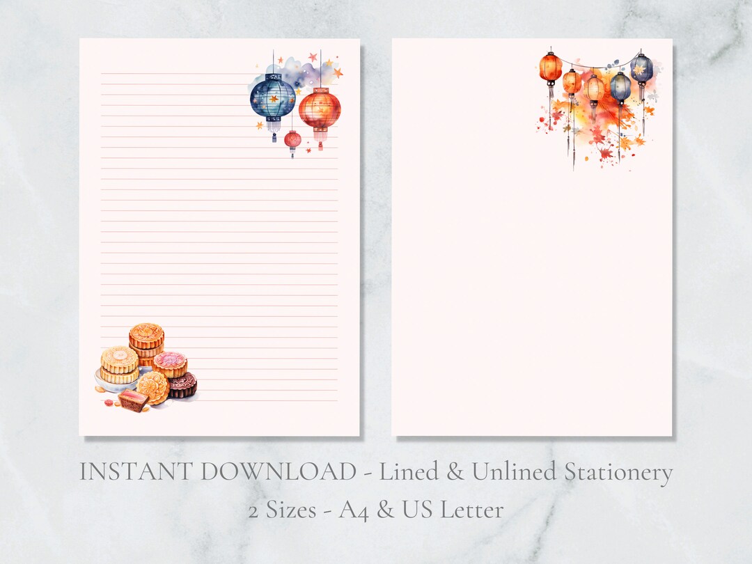 Mid Autumn Festival Printable Stationery Fall Letter Paper Chinese A4 ...