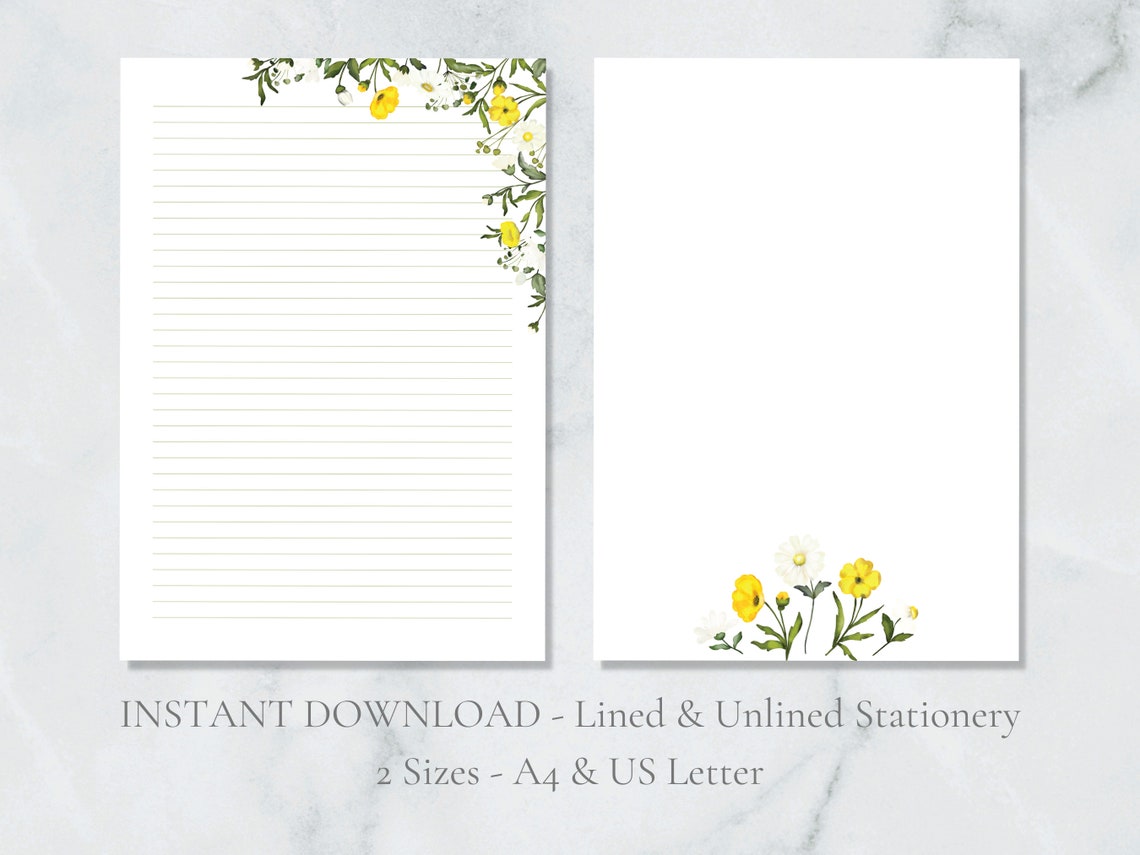 Daisy Buttercup Printable Stationery Floral Printable Stationary Paper ...