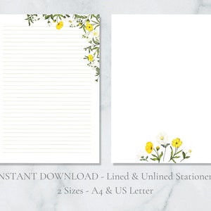 Daisy Buttercup Printable Stationery Floral Printable Stationary Paper ...