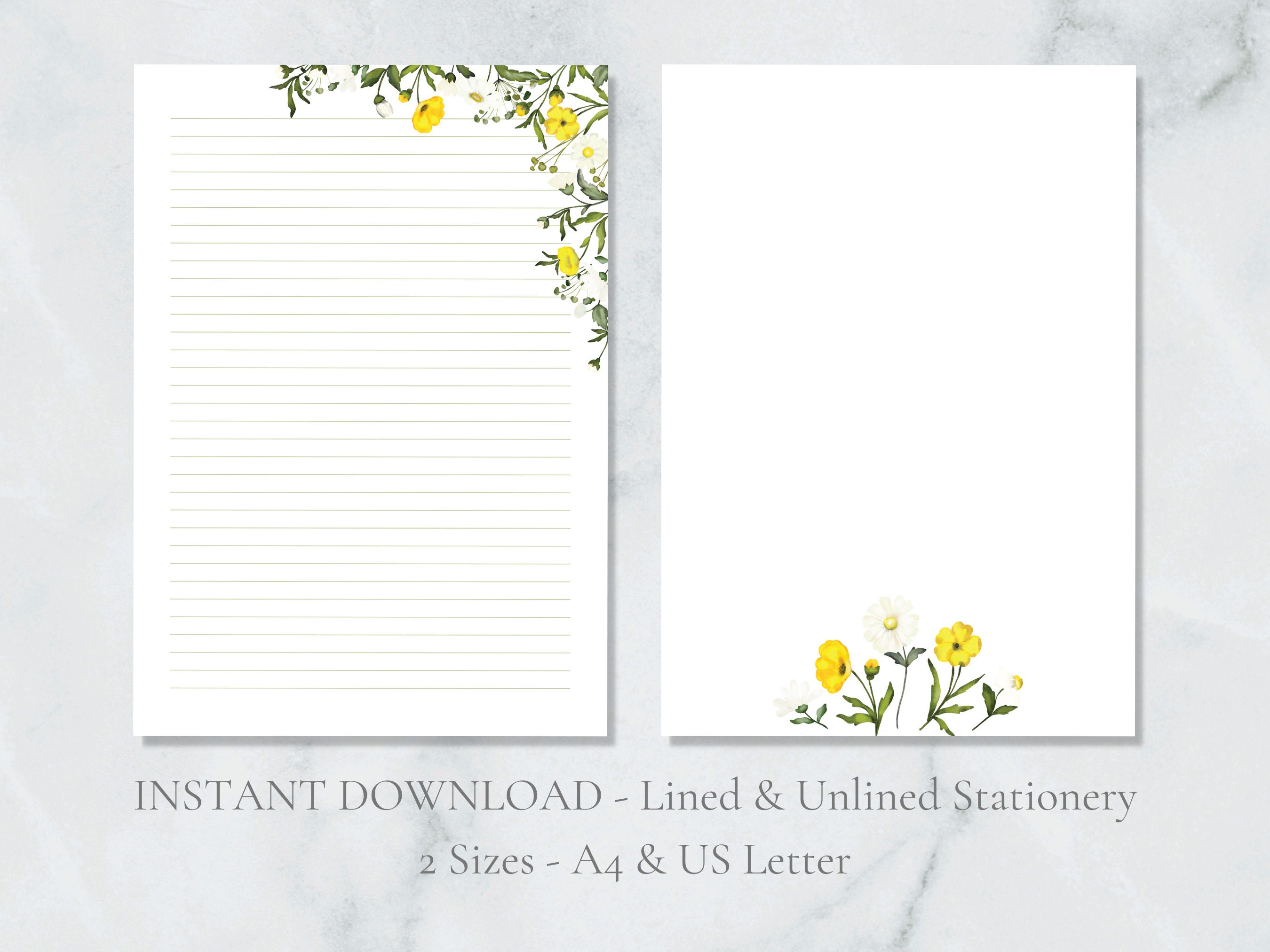Daisy Buttercup Printable Stationery Floral Printable Stationary Paper ...
