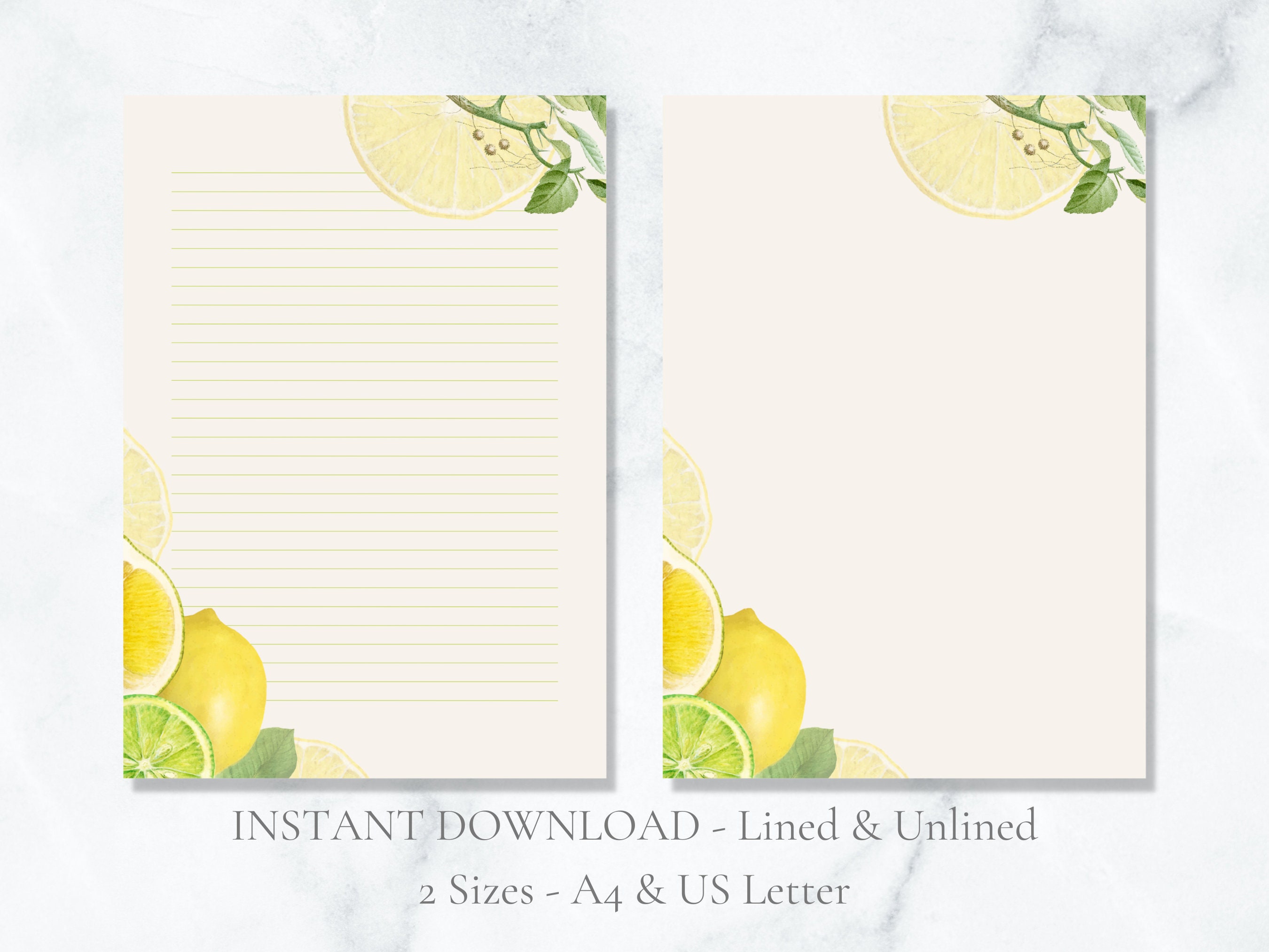 Lemon Printable Stationery Watercolor Fruit Stationary Nature Writing ...
